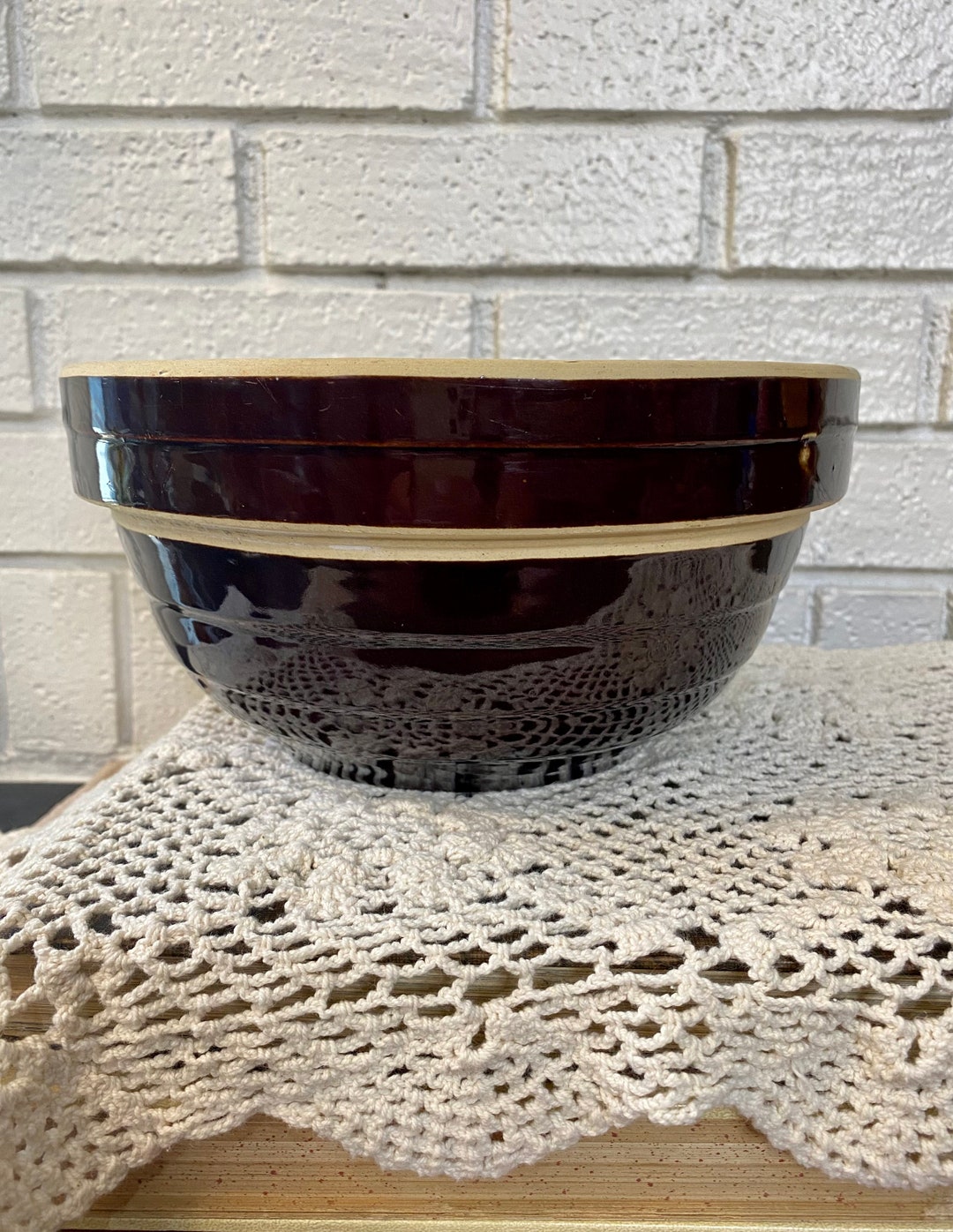 Vintage Farmhouse Brown Mccoy Beehive Salt Glaze Stoneware Bowl 9” USA ...