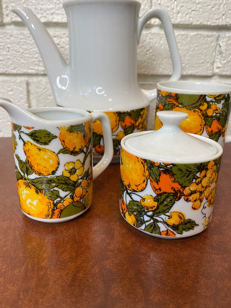 Vintage 1960s Porcelain Coffee Tea Set Retro Design Pitcher 2 Cups ...