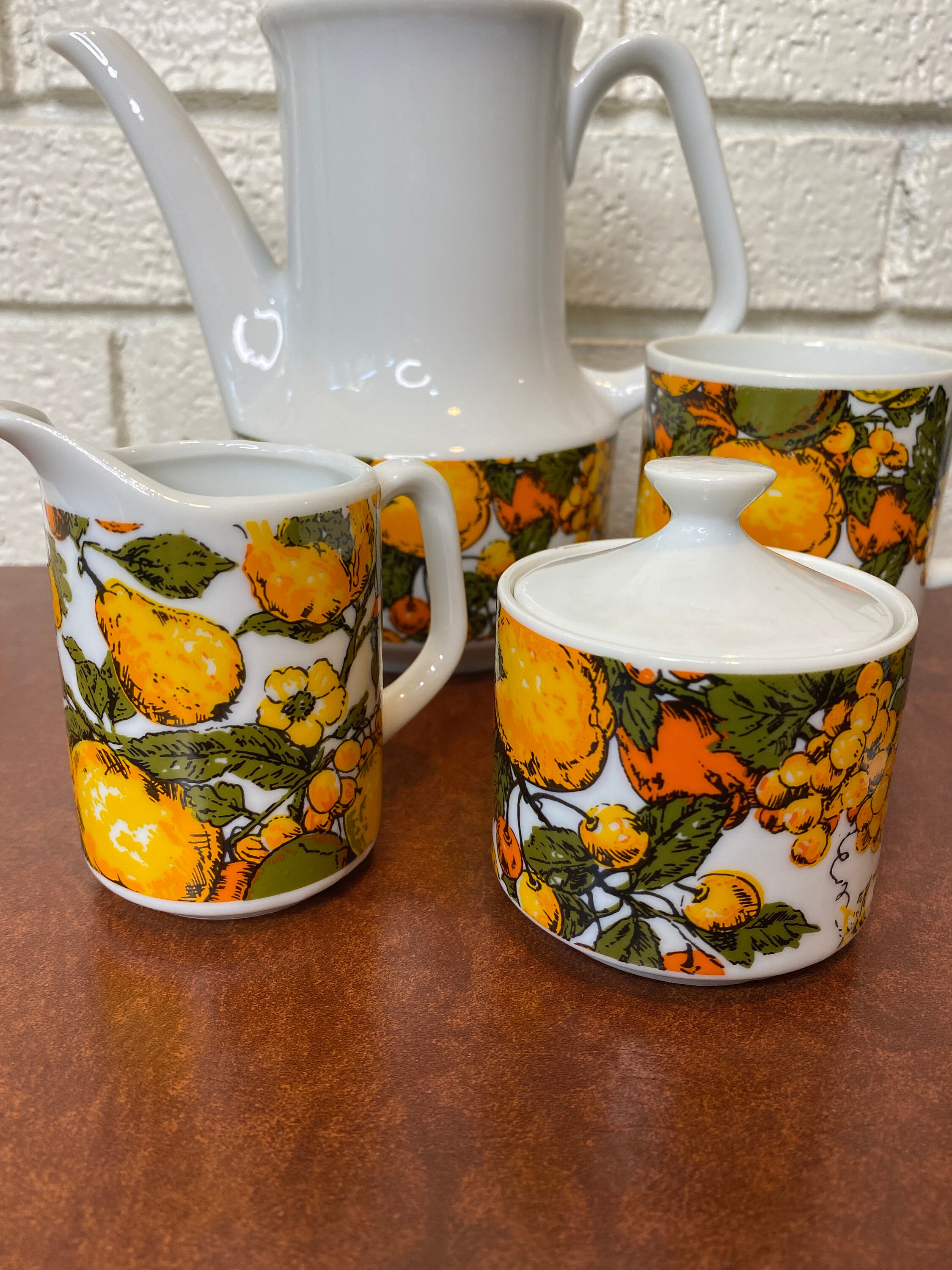 Vintage 1960s Porcelain Coffee Tea Set Retro Design Pitcher 2 Cups ...