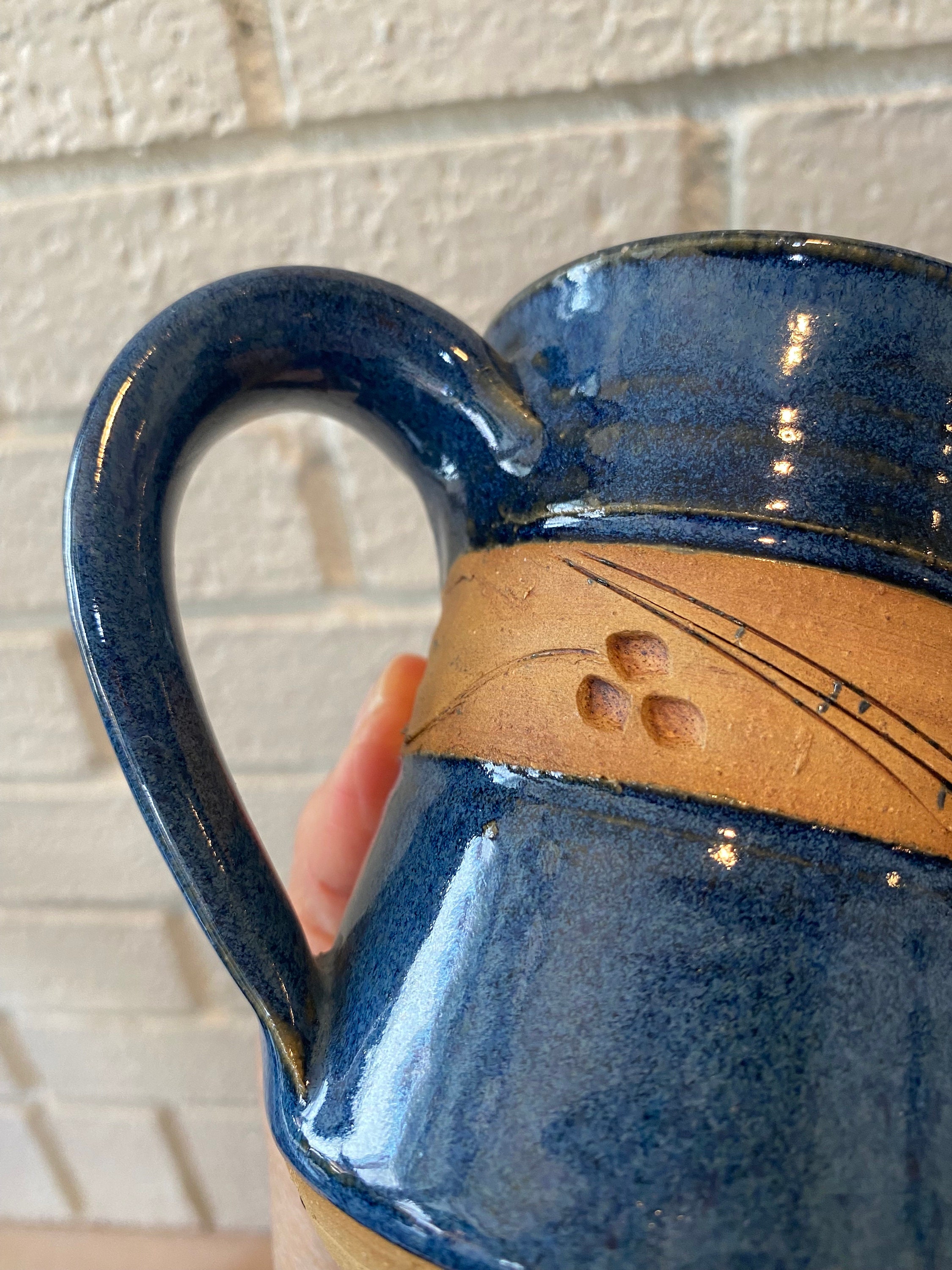 Vintage Blue Pottery Mug Stoneware Clay Blue Glaze - Etsy