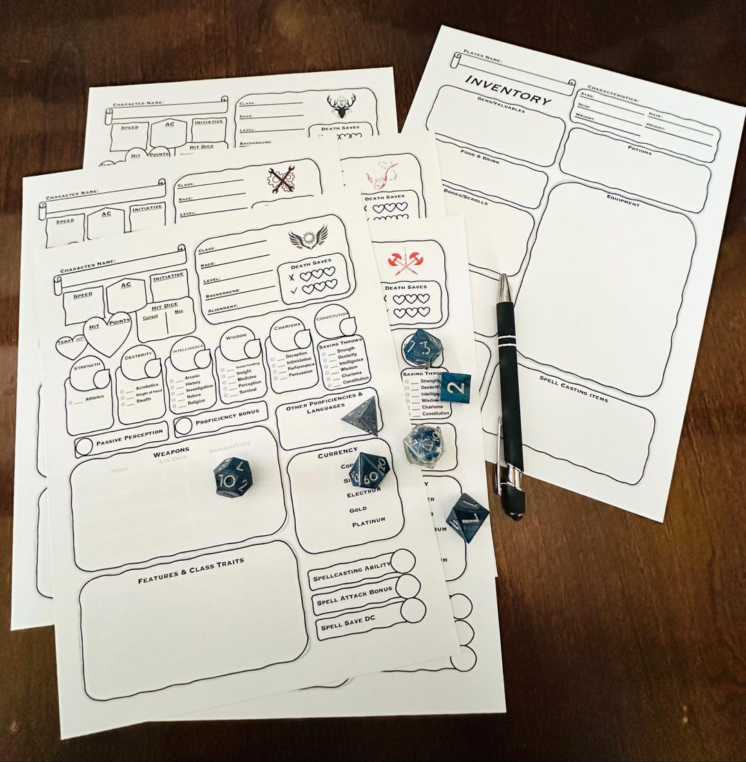 Simple Dnd Class Character Sheets Artificer Barbarian Bard Cleric Druid ...