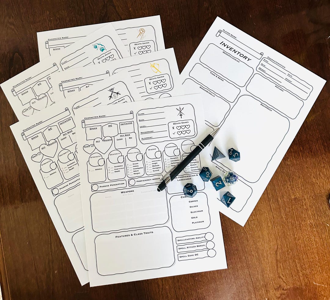 Simple Dnd Class Character Sheets Fighter Monk Paladin Ranger Rogue ...