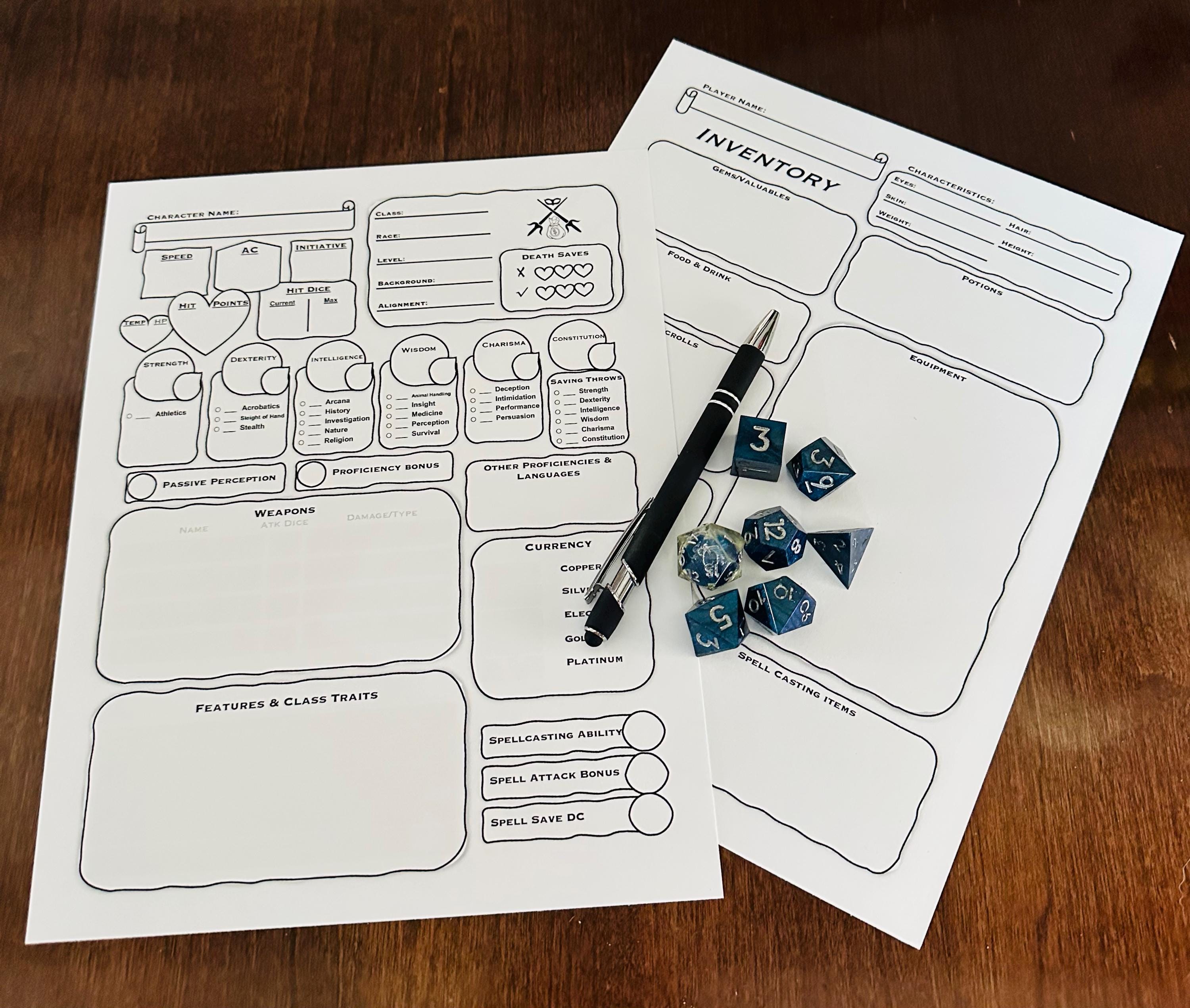 Simple Dnd Class Character Sheets Fighter Monk Paladin Ranger Rogue ...