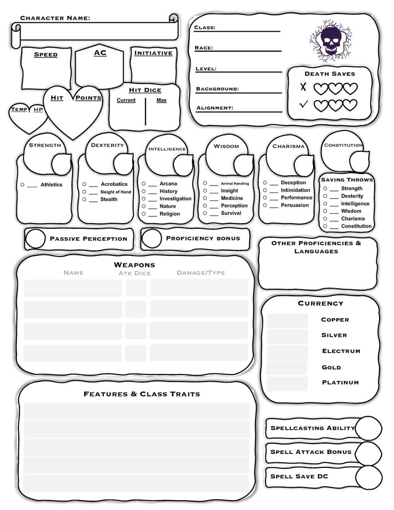 Simple Dnd Class Character Sheet Sorcerer Warlock Wizard Bundle - Etsy