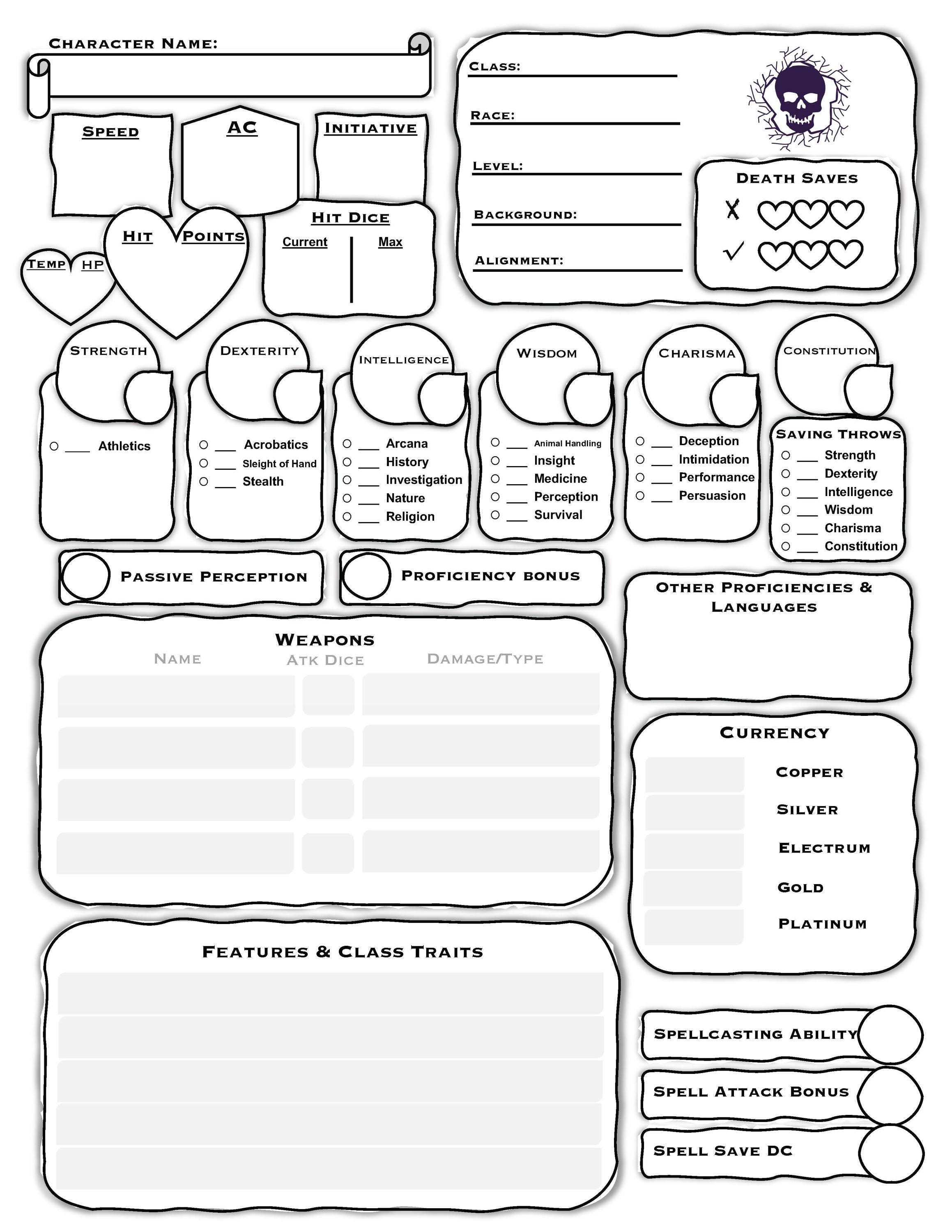 Simple Dnd Class Character Sheet Sorcerer Warlock Wizard Bundle - Etsy