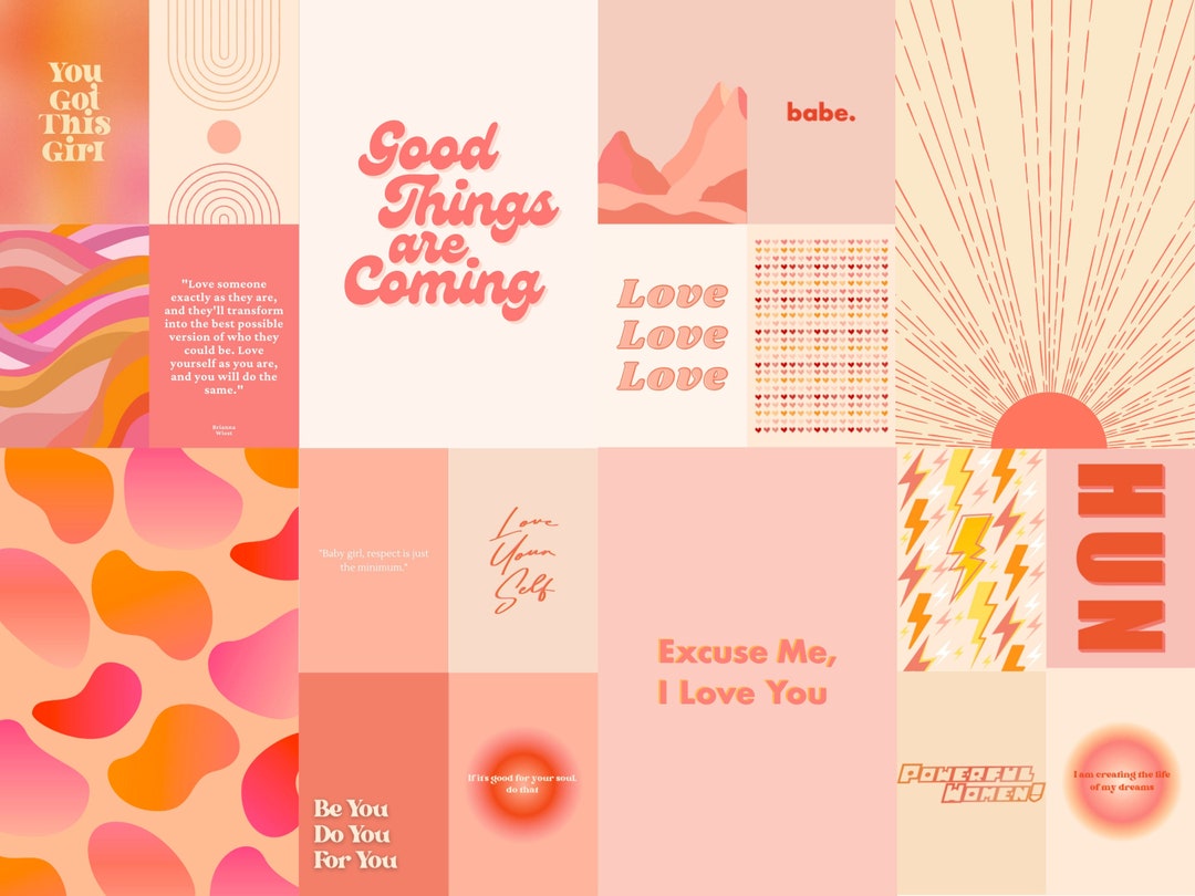 Peach Pink Wall Collage Kit Boho Peach Pink Aesthetic Self Love Wall ...