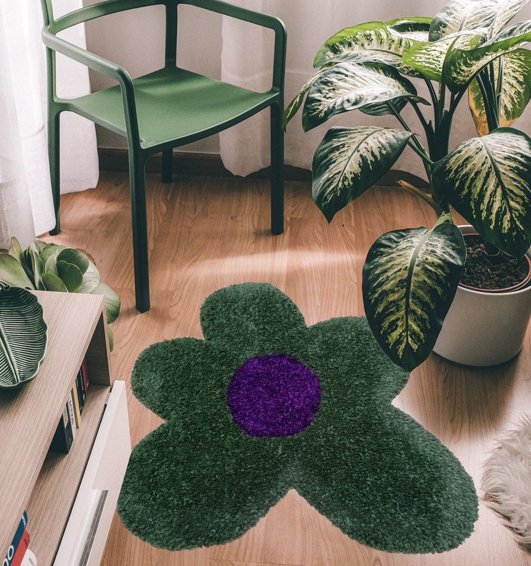Sage Green Rug Daisy Shaped Carpet Custom Tufted Flower - Etsy