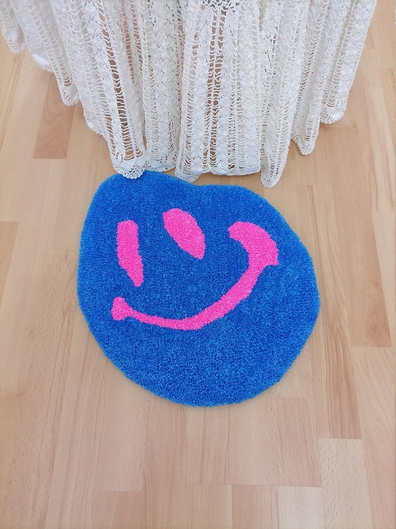 İrregular Smile Face Rug Cute Happy Face Rug Blue 18 Inch - Etsy