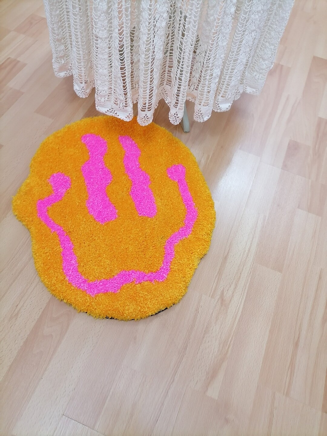 Pink Hand Tufted Rug Face Pattern Pastel Color Decor Soft - Etsy