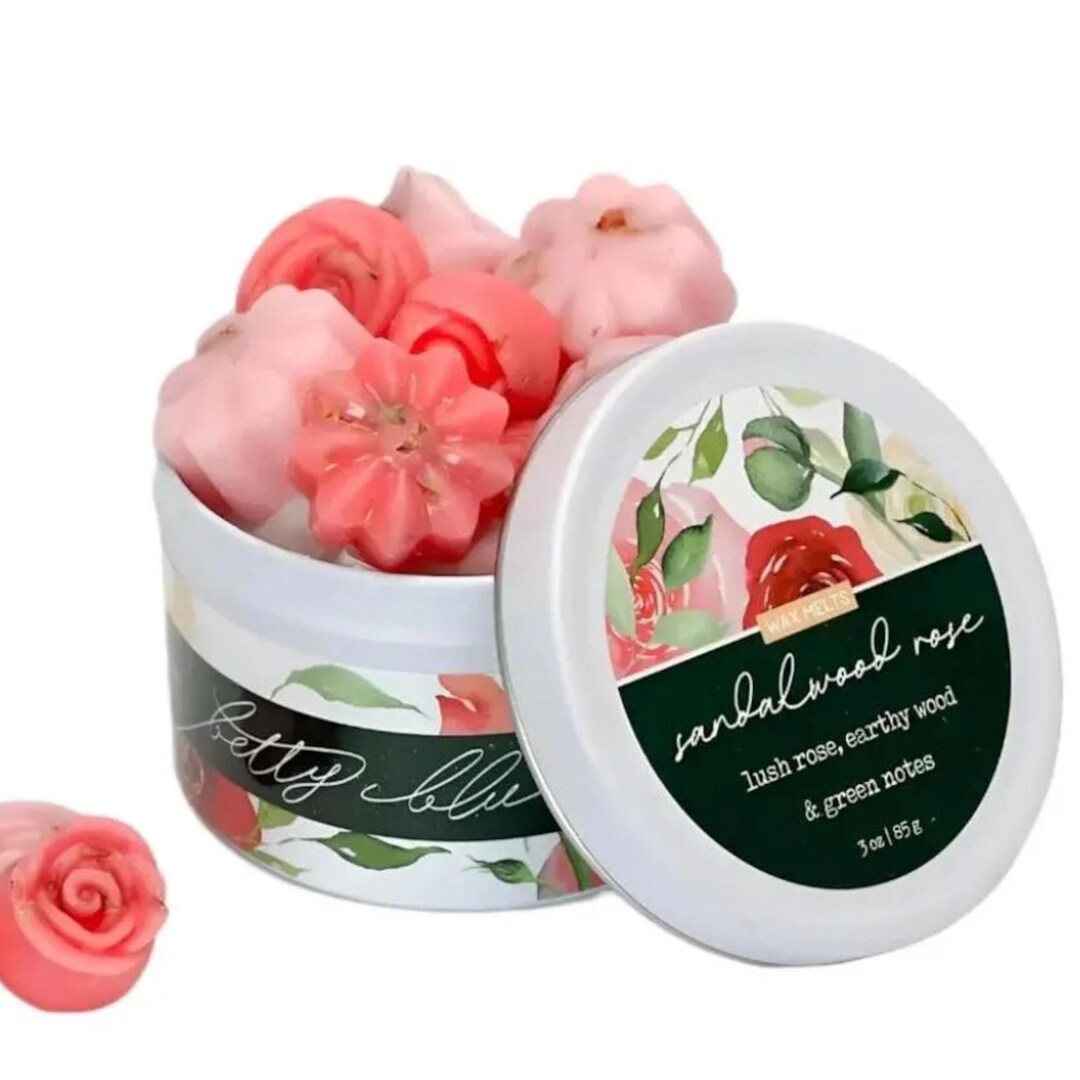 Sandalwood Rose Wax Melts in Cute Giftable Tin | Rose Petals and ...