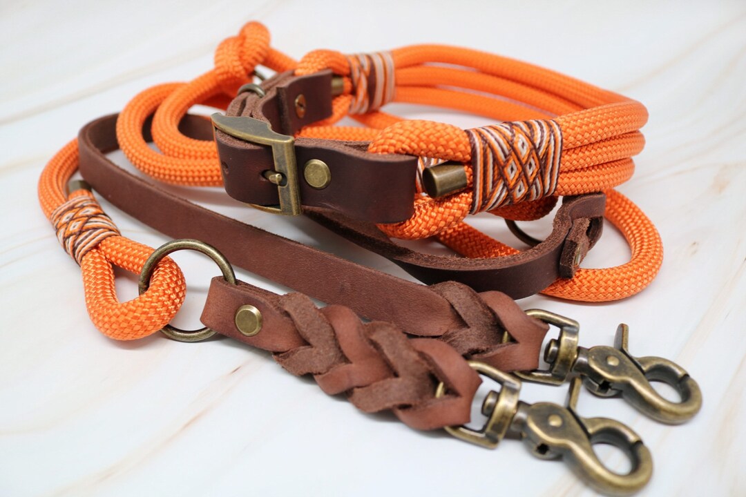 NEW Rope/leather Combo Fox Orange & Brown Antique Collar and Leash Set ...