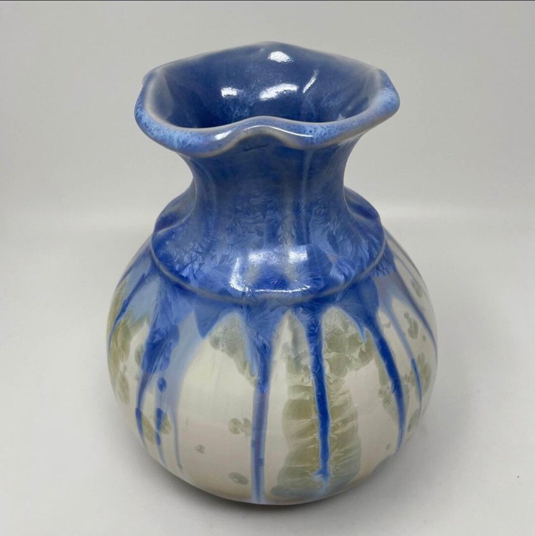 Kent Follette Flambeaux Art Pottery Blue Silver White - Etsy