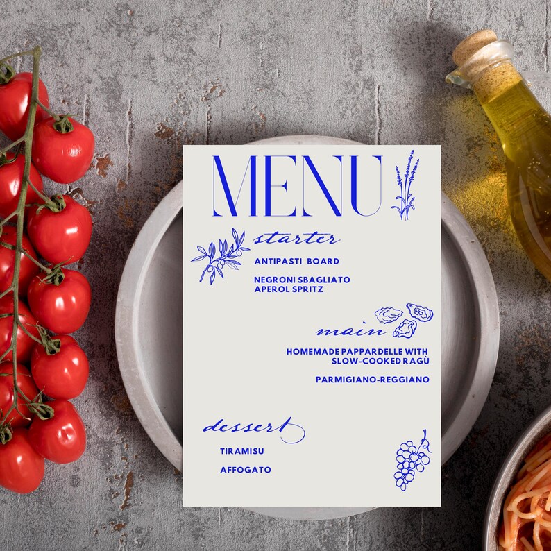 Custom Hand-drawn Dinner Party Menu Template (printable PDF) - Etsy