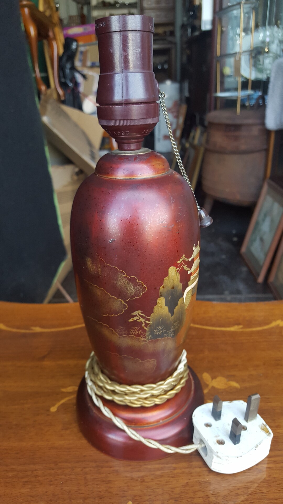 Vintage Japanese Red Laquer Hand Painted Table Lamp - Etsy UK