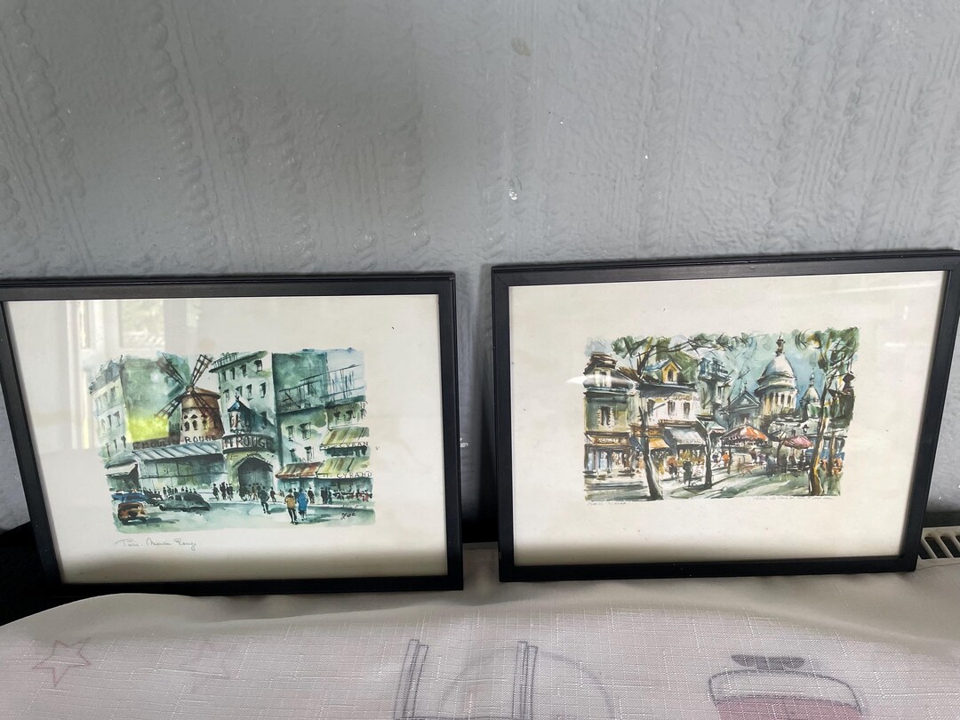 Pair of Original 1960 Vintage Marius Girard Framed French Paris Water ...