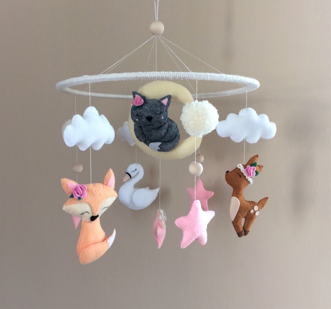 Baby Felt Mobile Sleeping Cat Fox Swan and Doe - Etsy