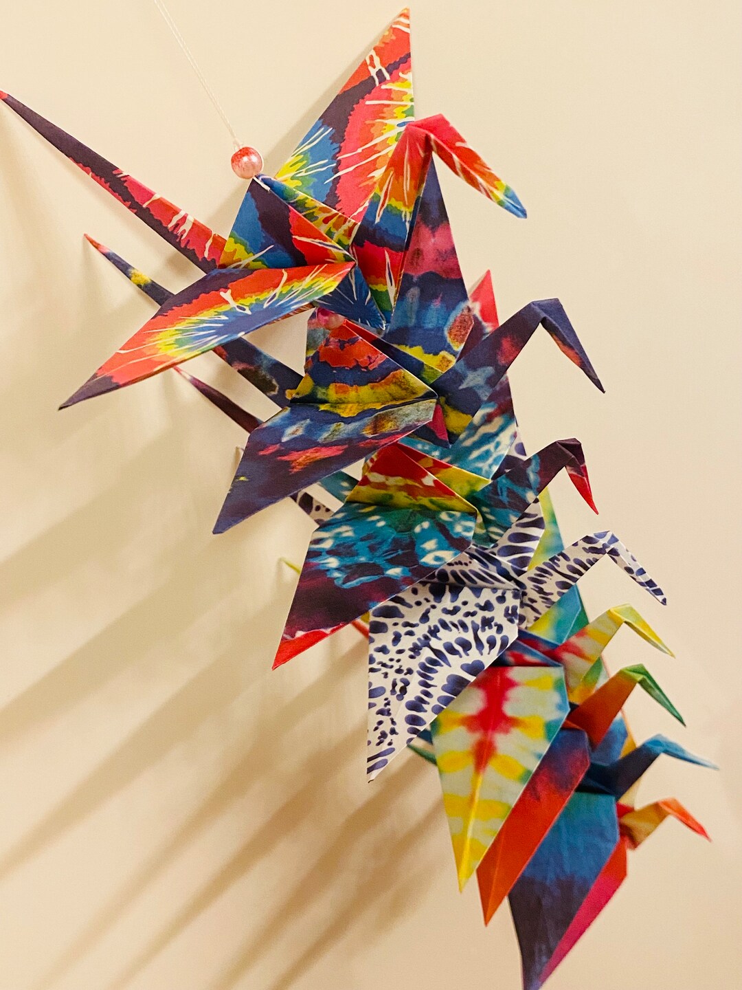 String of Origami Cranes, Version 1 tie-dye, Psychedelic, Hippie ...