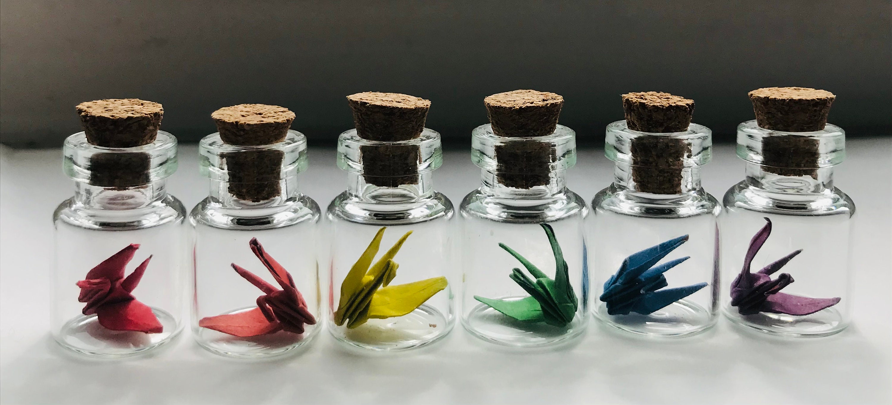 Mini Jars of Origami Cranes rainbow, Set of 6, Home Decor, Birthday ...