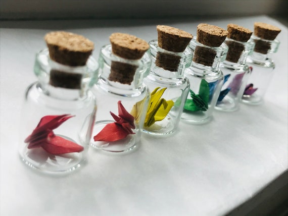 Mini Jars of Origami Cranes rainbow Set of 6 Home Decor | Etsy