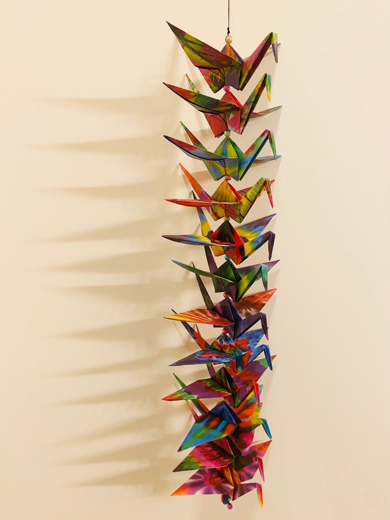 String of Origami Cranes, Version 2 tie-dye, Psychedelic, Hippie ...