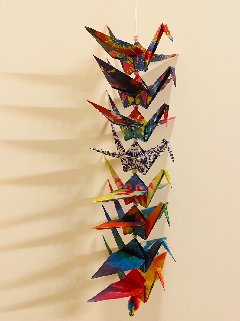 String of Origami Cranes, Version 1 tie-dye, Psychedelic, Hippie ...