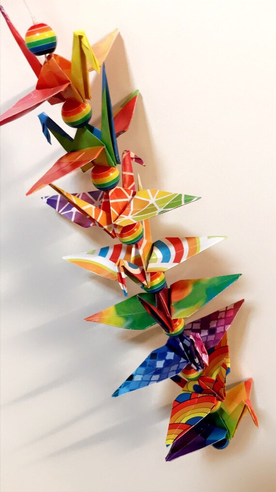 String of Origami Cranes rainbow Patterns Colorful. Mini - Etsy