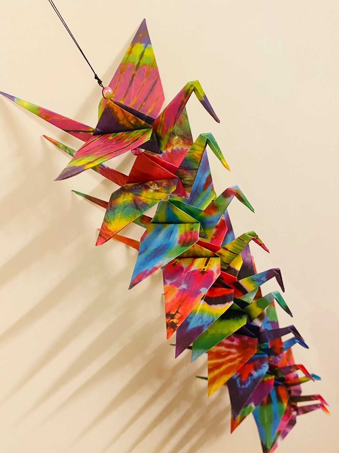 String of Origami Cranes, Version 2 tie-dye, Psychedelic, Hippie ...