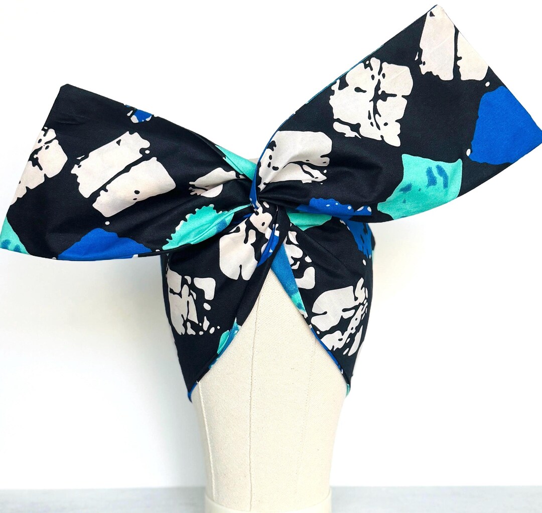 Extra Wide Adjustable Wire Wrap, Ankara Wired Headband, Blue & Black ...
