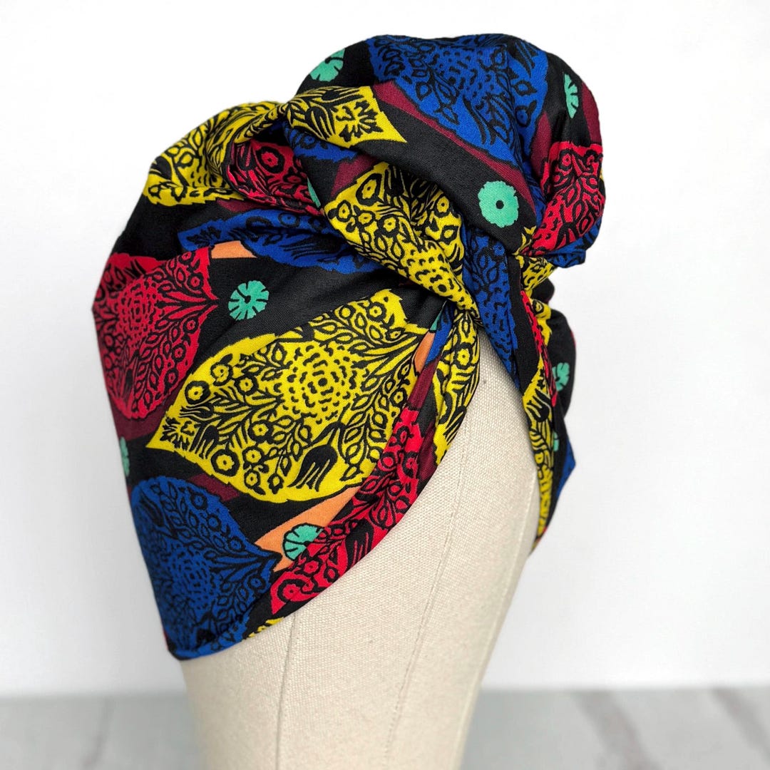 Full Turban Ankara Wire Headband, Extra Wide Red Yellow Blue African ...