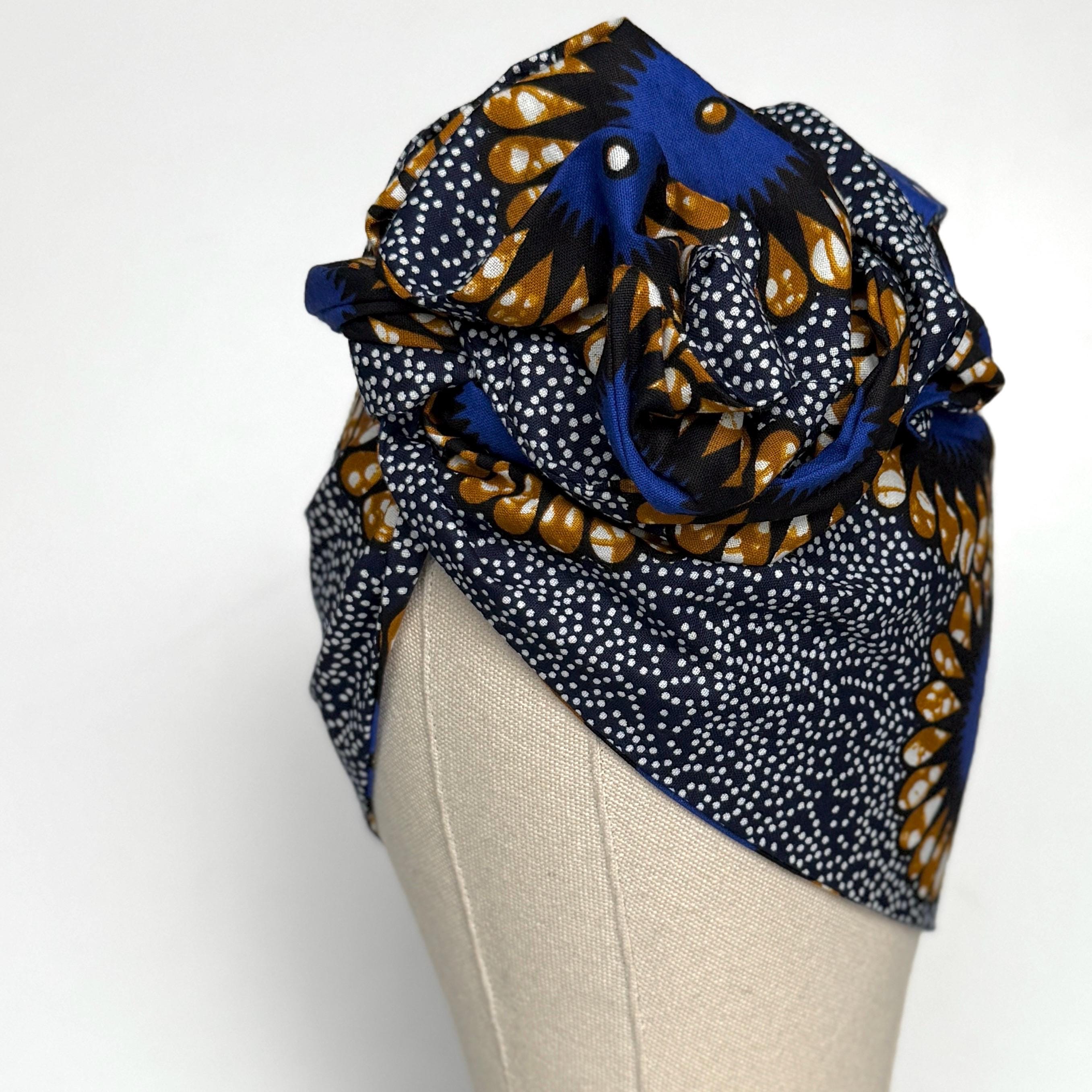 Extra Long Wide Adjustable Wire Wrap Navy White Brown Ankara Print ...