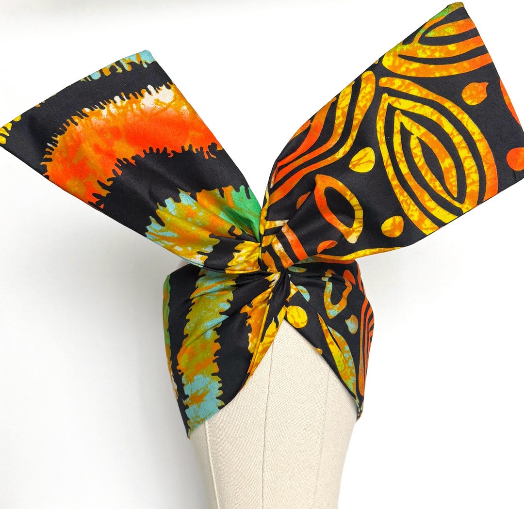 Extra Wide Adjustable Wire Wrap, Ankara Wired Headband, Black Orange ...