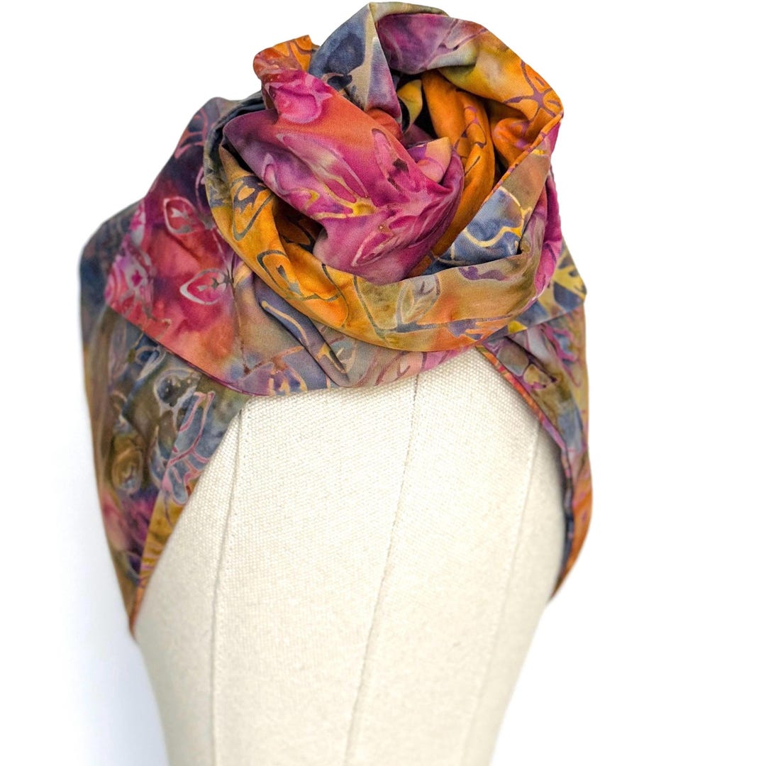 Extra Long & Wide BENDABLE Batik Wire Head Wrap, Boho Purple Orange ...