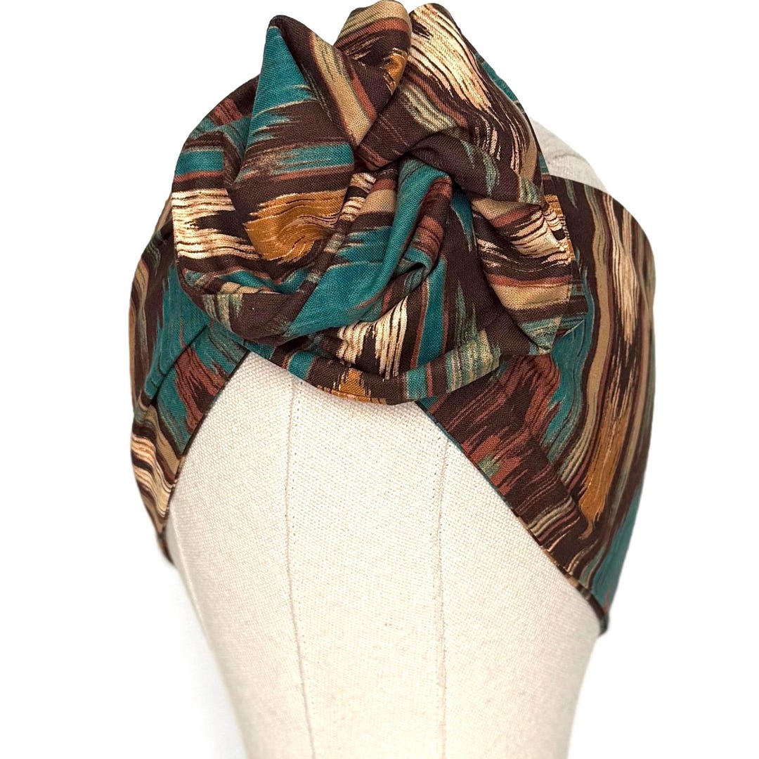 Extra Wide Adjustable Wire Headband, Brown Teal Fall Tribal Print, Boho ...