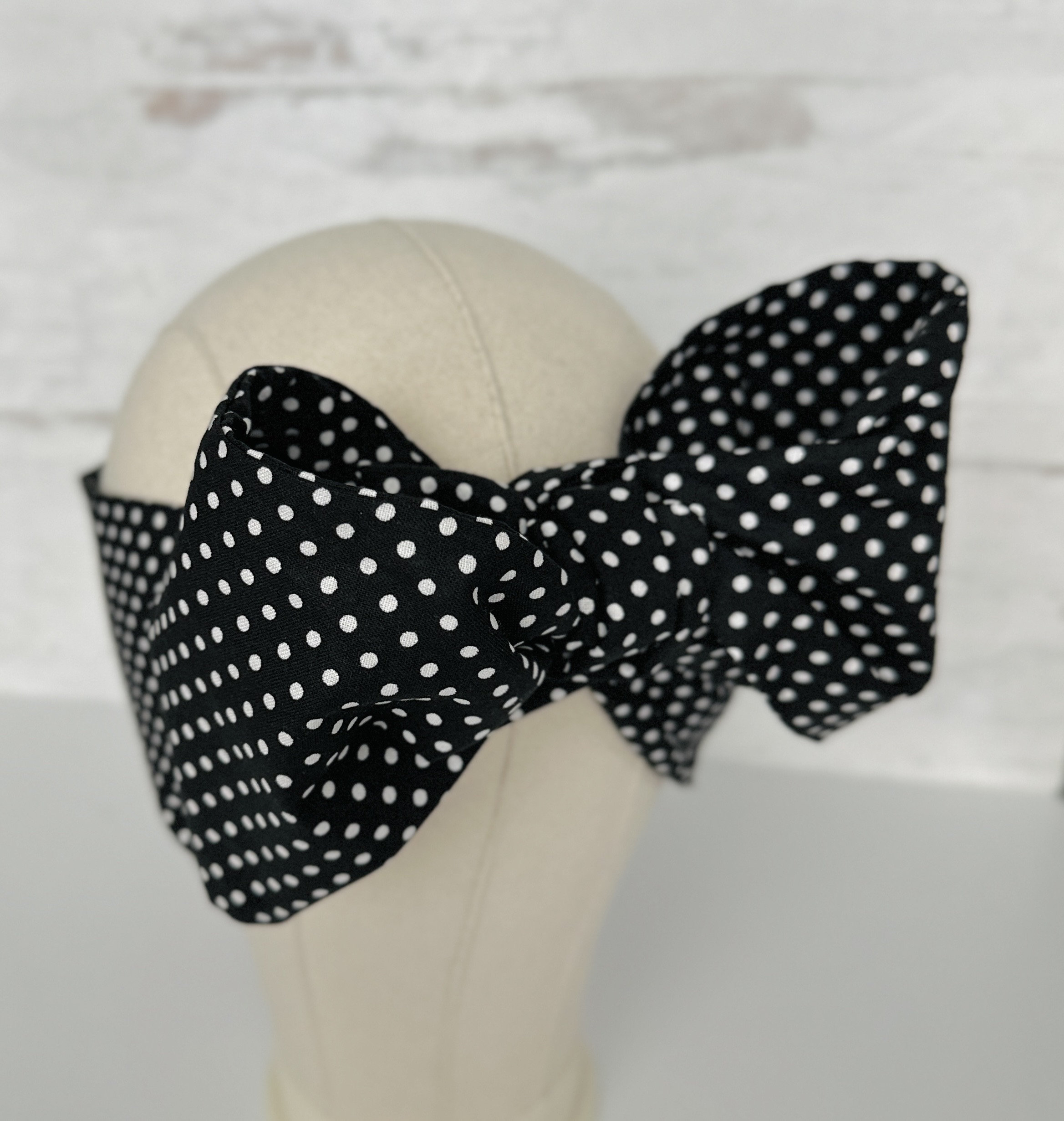 Extra Long Wide Adjustable Wire Headband, Black Polka Dot Pattern ...