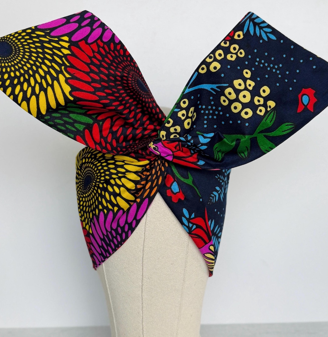 Extra Wide Adjustable Wire Wrap, Ankara Wired Headband, Navy Blue ...