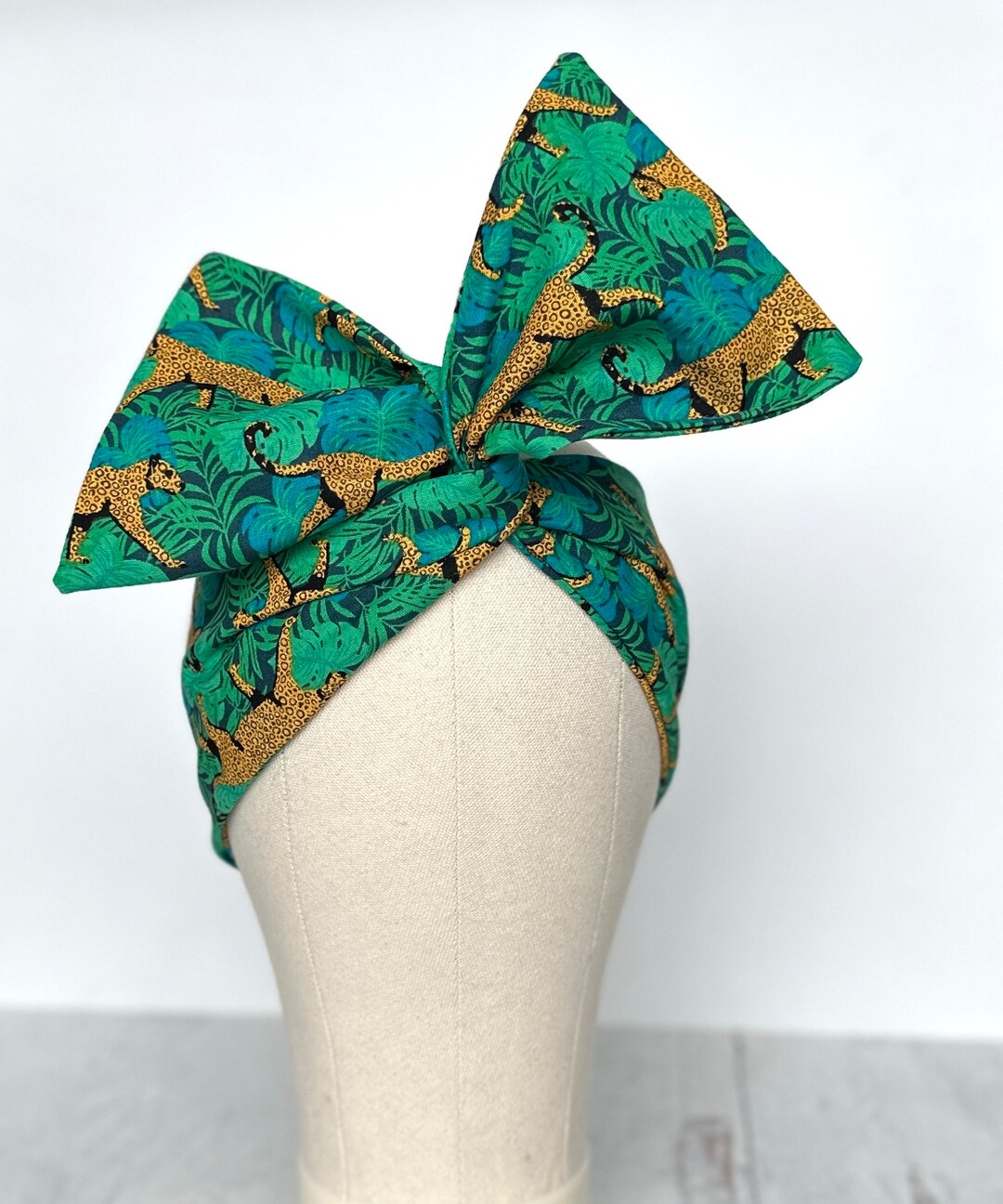 Extra Wide Adjustable Wire Headband, Tropical Leopard Print, Teal Gold ...