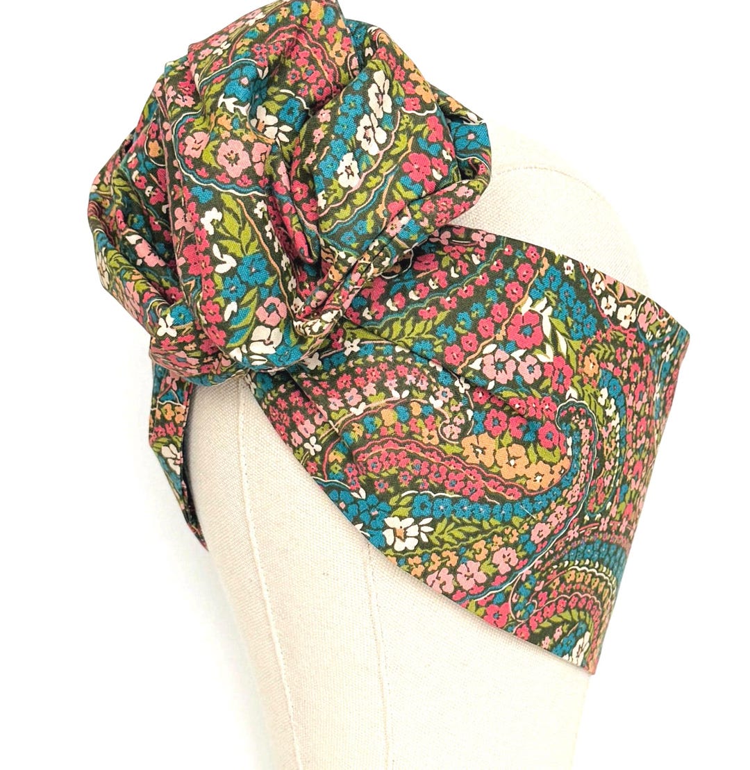 Extra Long & Wide Wire Wrap Head Wrap, Teal Pink Green Floral Print ...