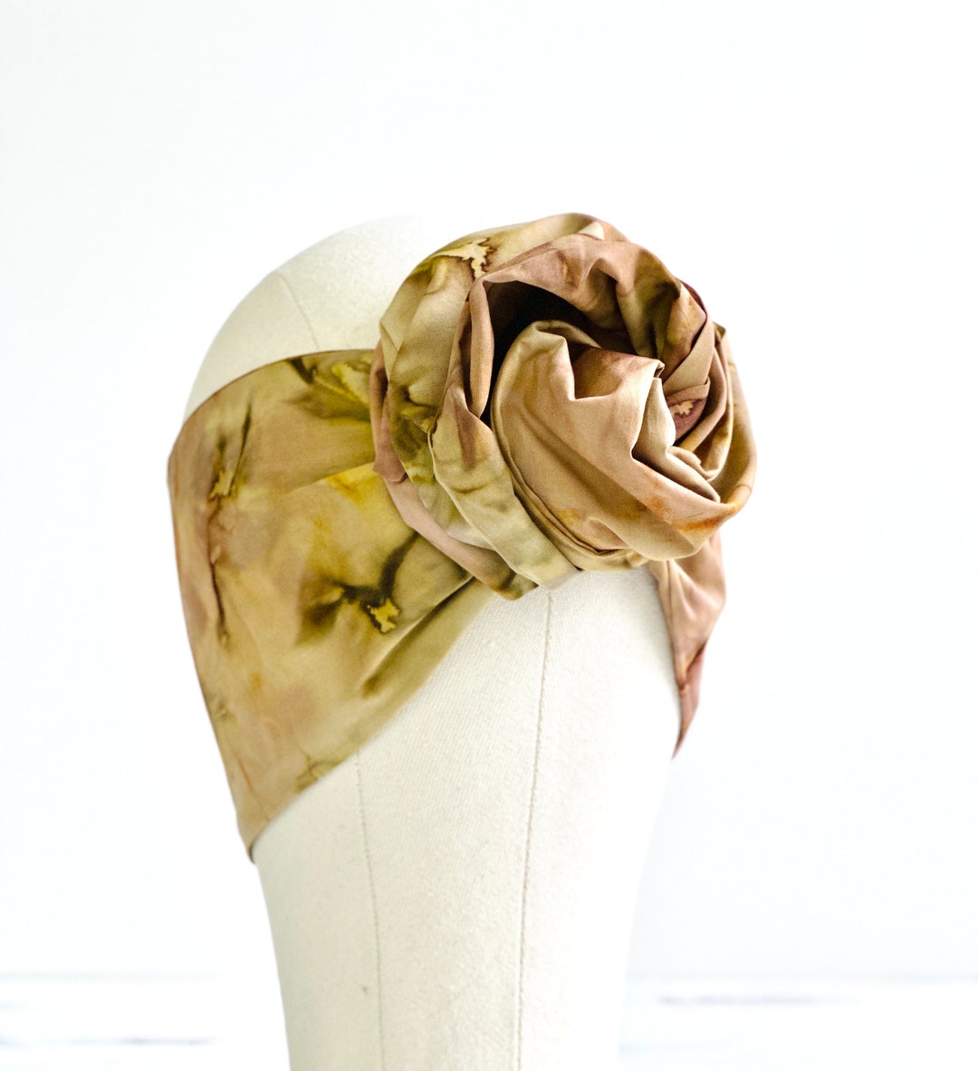 Extra Long Wide Adjustable Wire Wrap Batik Headband, Brown and Beige ...