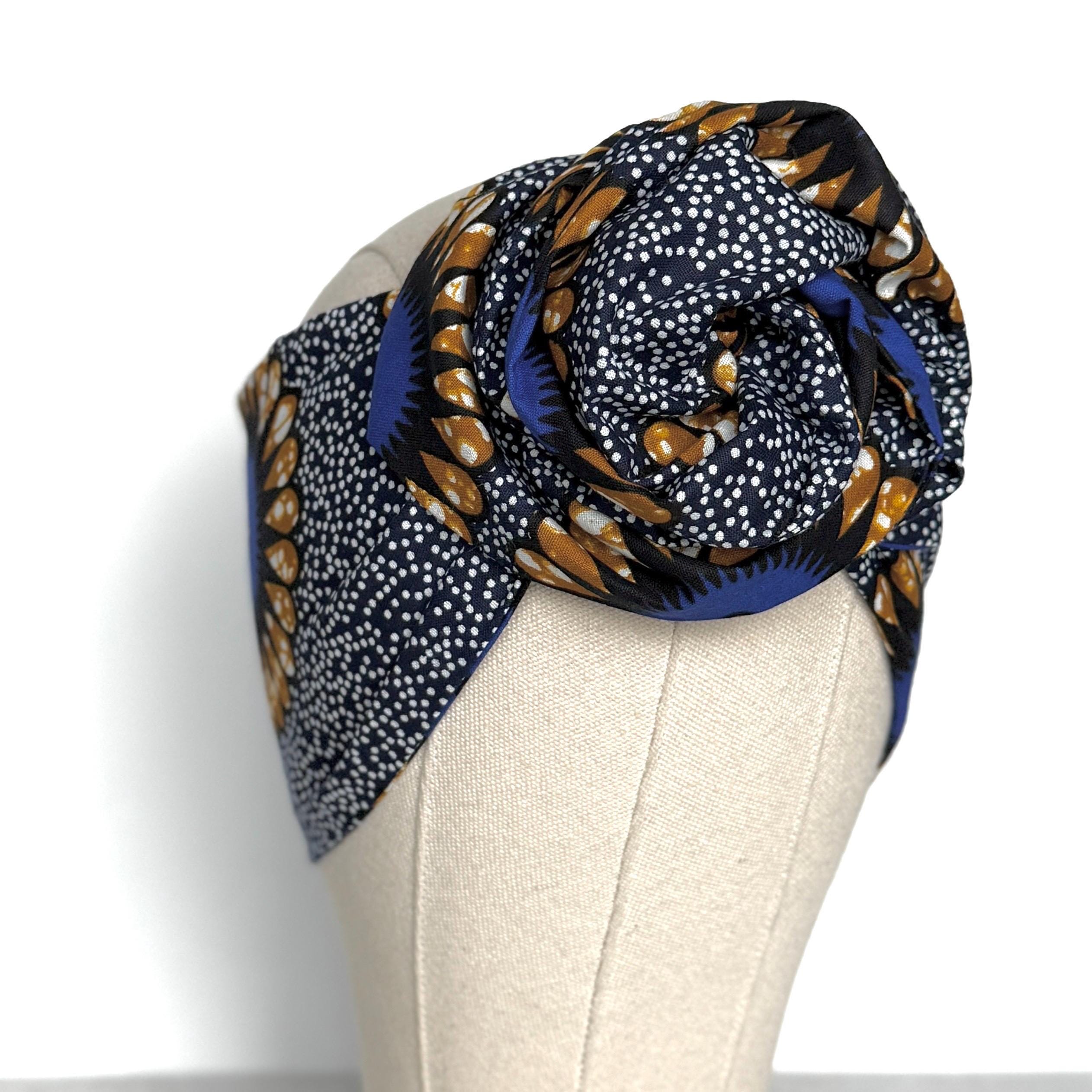 Extra Long Wide Adjustable Wire Wrap Navy White Brown Ankara Print ...
