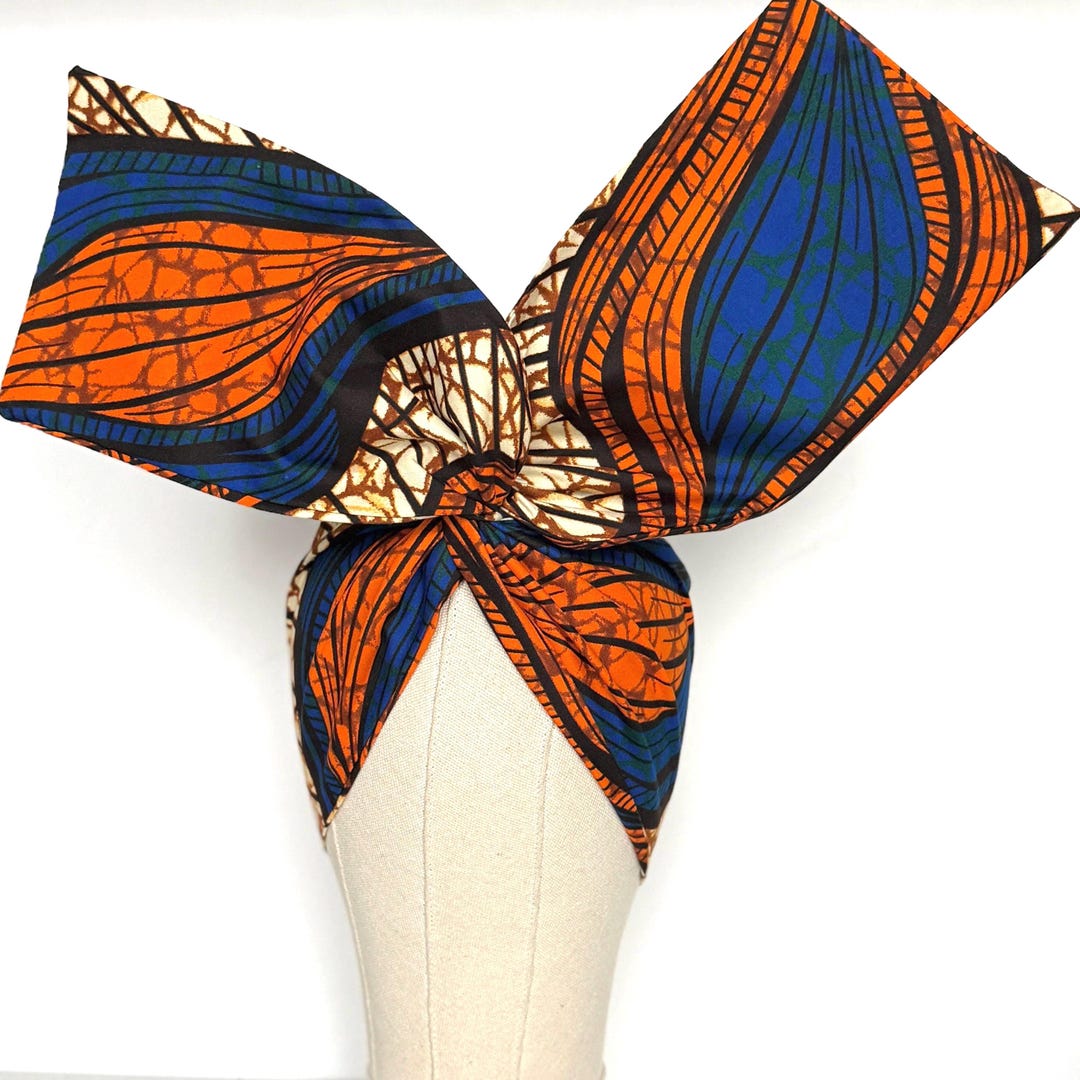 Extra Wide Adjustable Wire Wrap, Ankara Wired Headband, Blue Orange ...