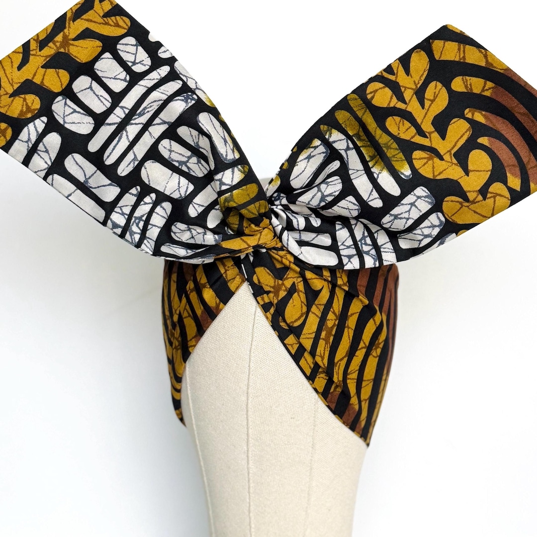 Extra Wide Adjustable Wire Wrap, Ankara Wired Headband, Brown White ...