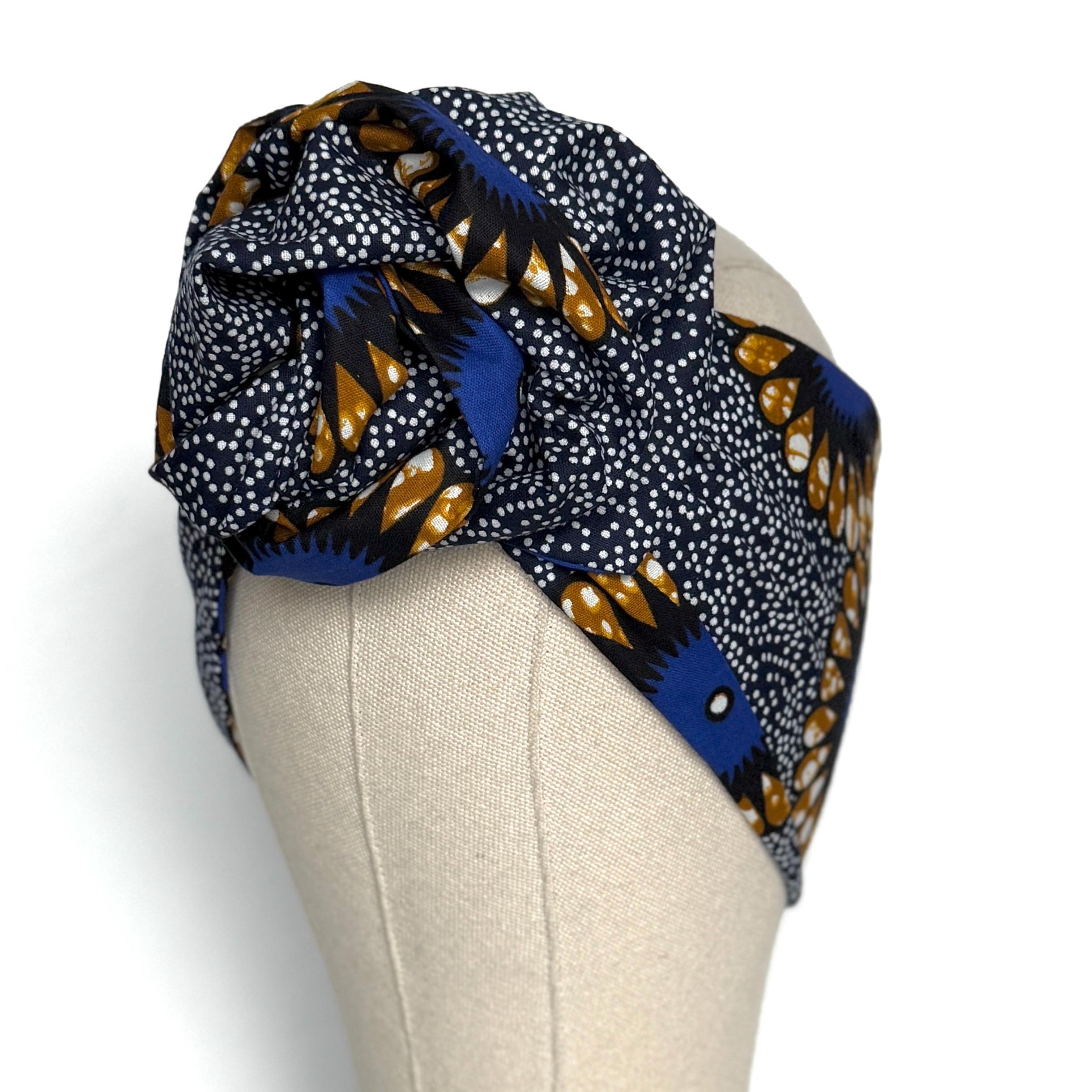 Extra Long Wide Adjustable Wire Wrap Navy White Brown Ankara Print ...