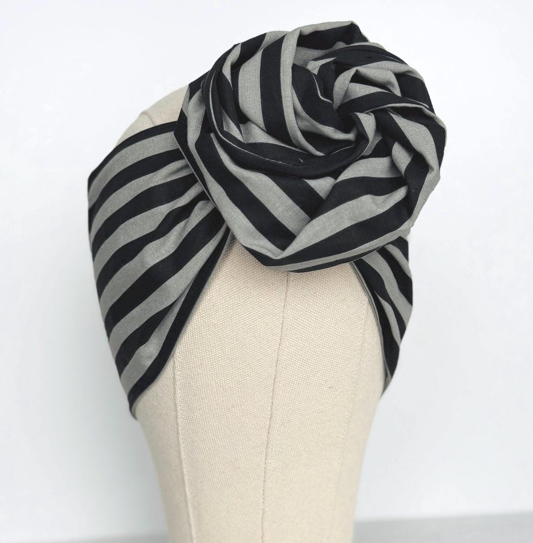 Extra Long Wide Adjustable Wire Headband, Striped Black Gray Pattern ...