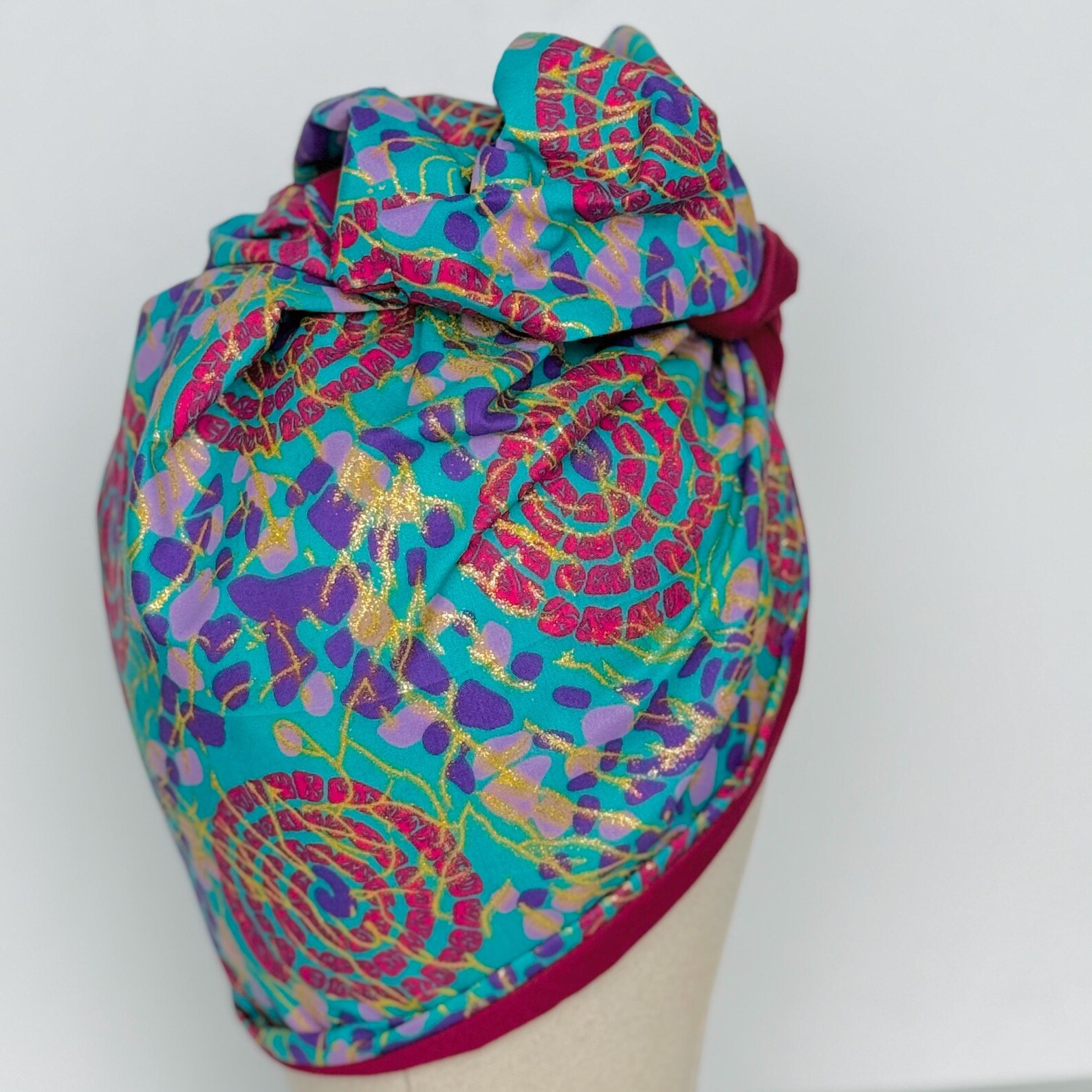 Full Turban Wire Headband, Reversible Extra Wide Teal Magenta African ...