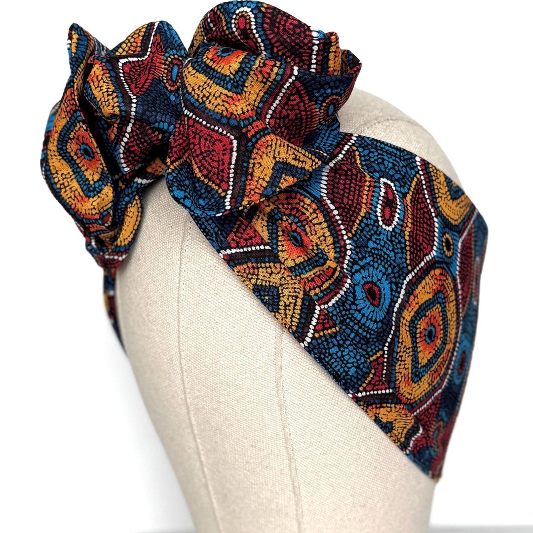 Extra Wide Adjustable Wire Headband, Red Blue Yellow Tribal Print, Boho ...
