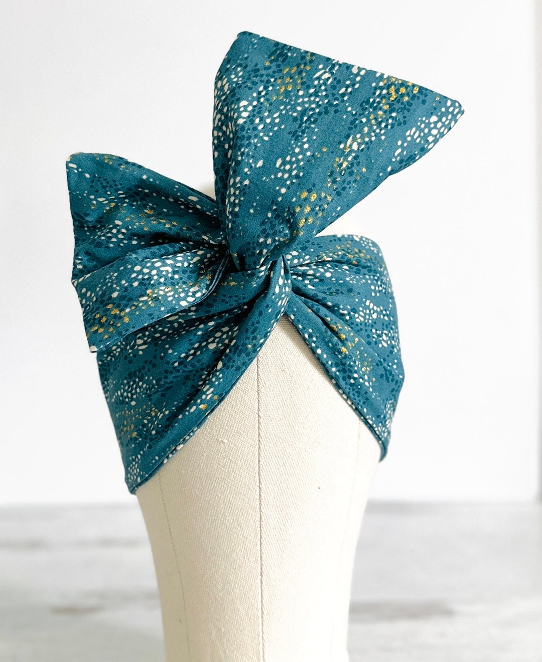 Extra Wide Adjustable Wire Headband, Teal Blue and Gold Organic Spots ...