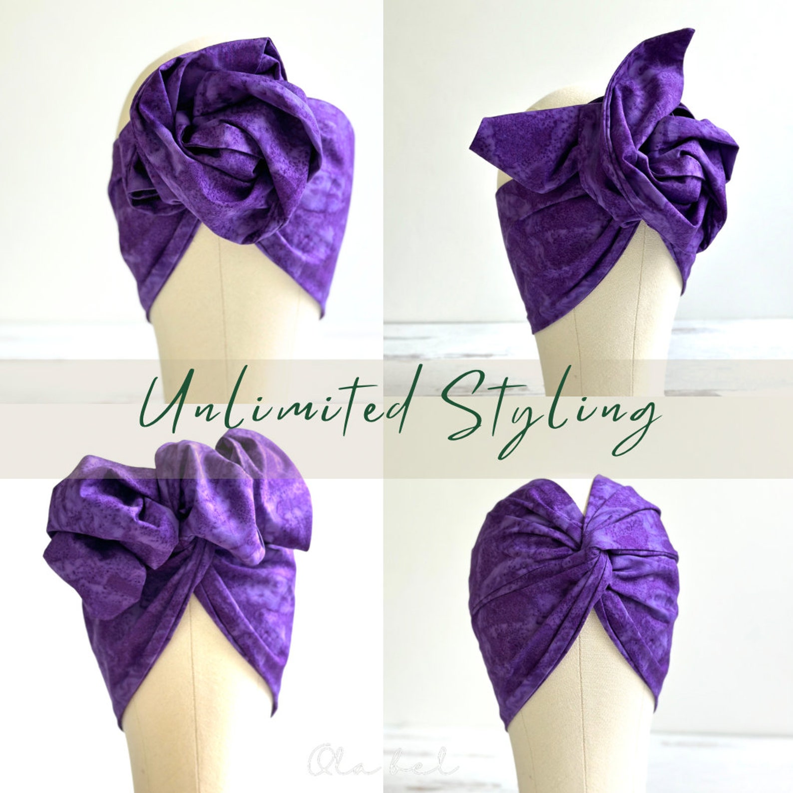Extra Long Wire Wrapped Batik Headband, Batik Purple Wired Head Wrap ...