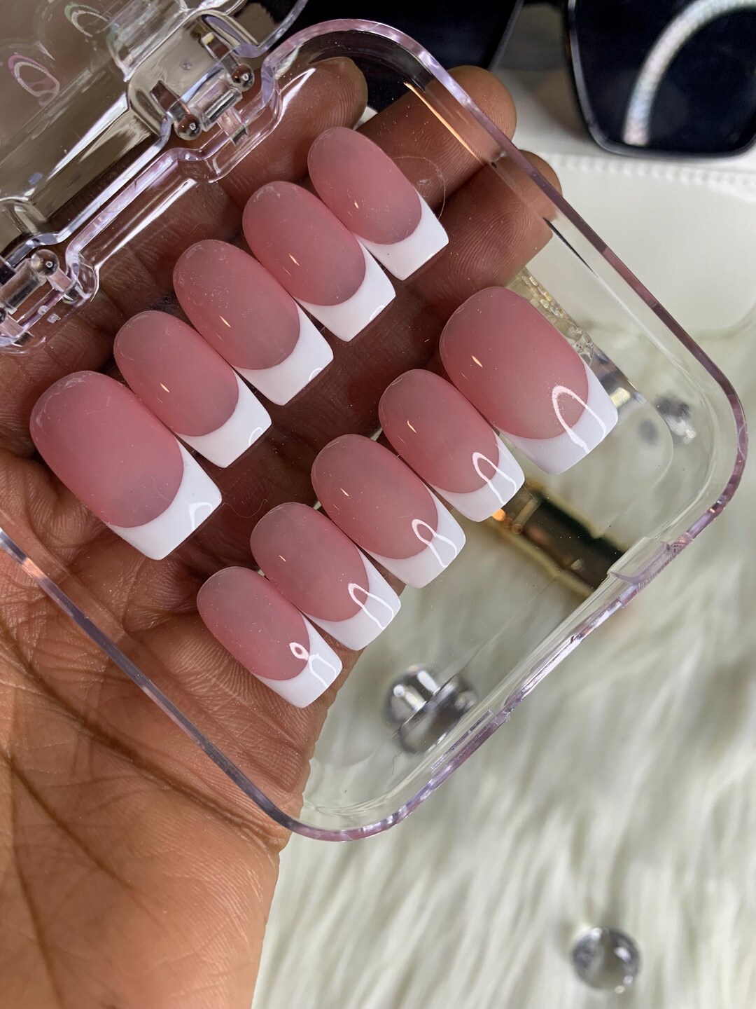 French Tips/handmade Press on Nails/custom Press On/gel Nail/pink and ...