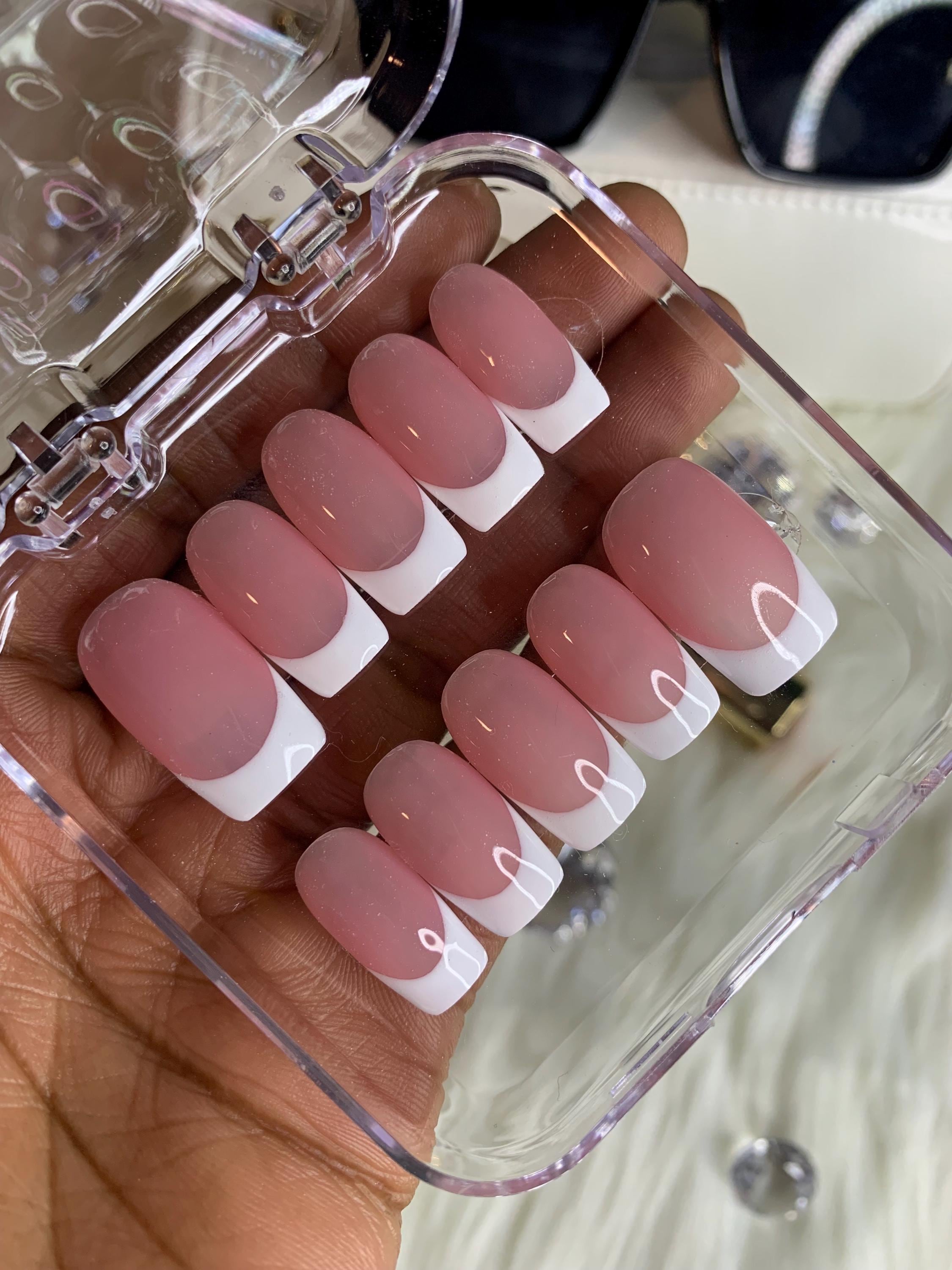 French Tips/handmade Press on Nails/custom Press On/gel Nail/pink and ...