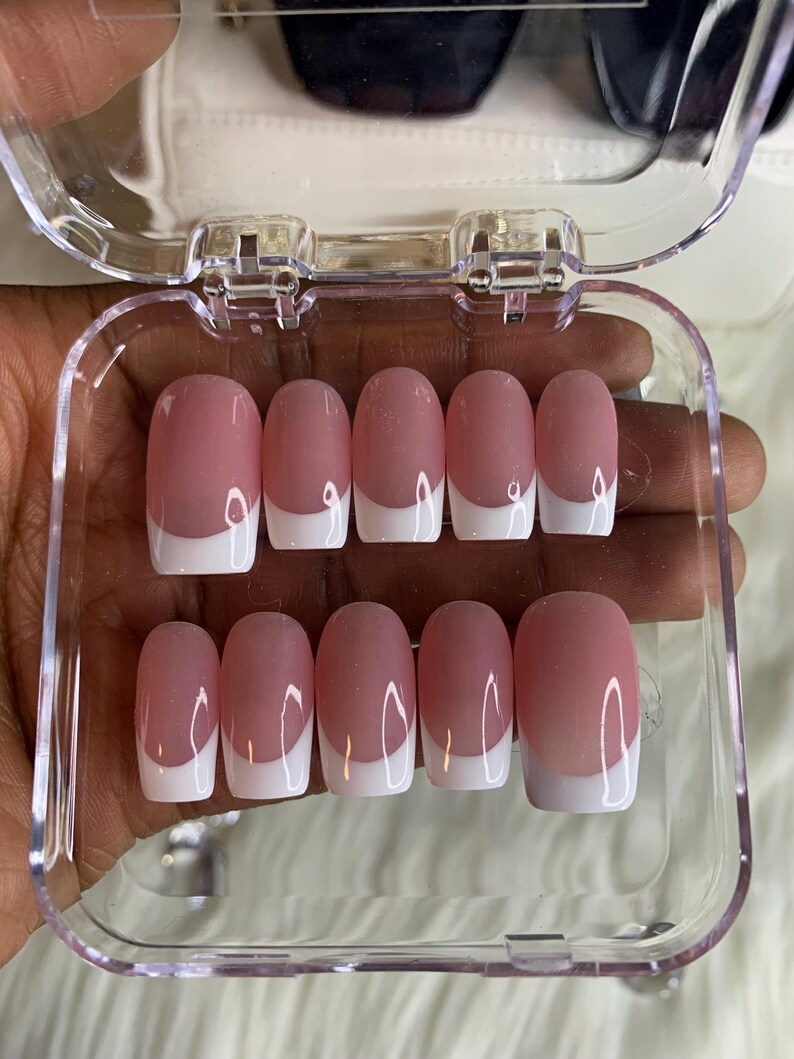 French Tips/handmade Press on Nails/custom Press On/gel Nail/pink and ...